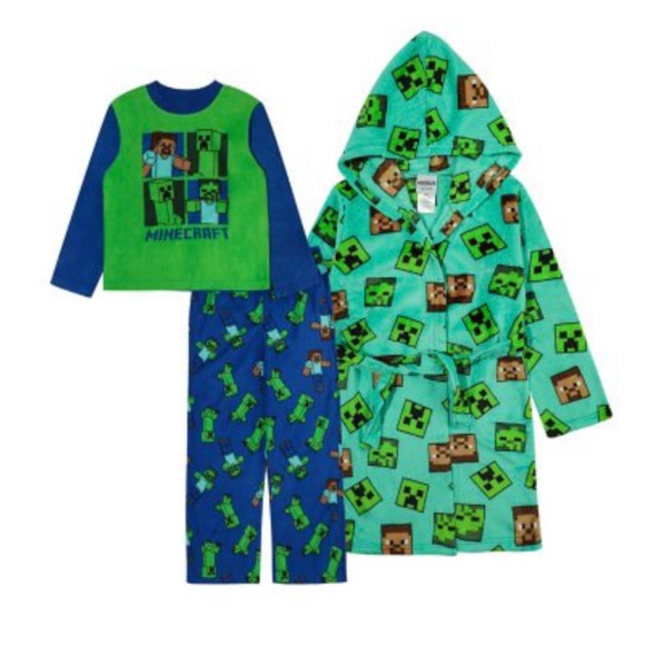 Minecraft | Pajamas | 3 Pc Kids Minecraft Creeper Pajamas Robe Set ...